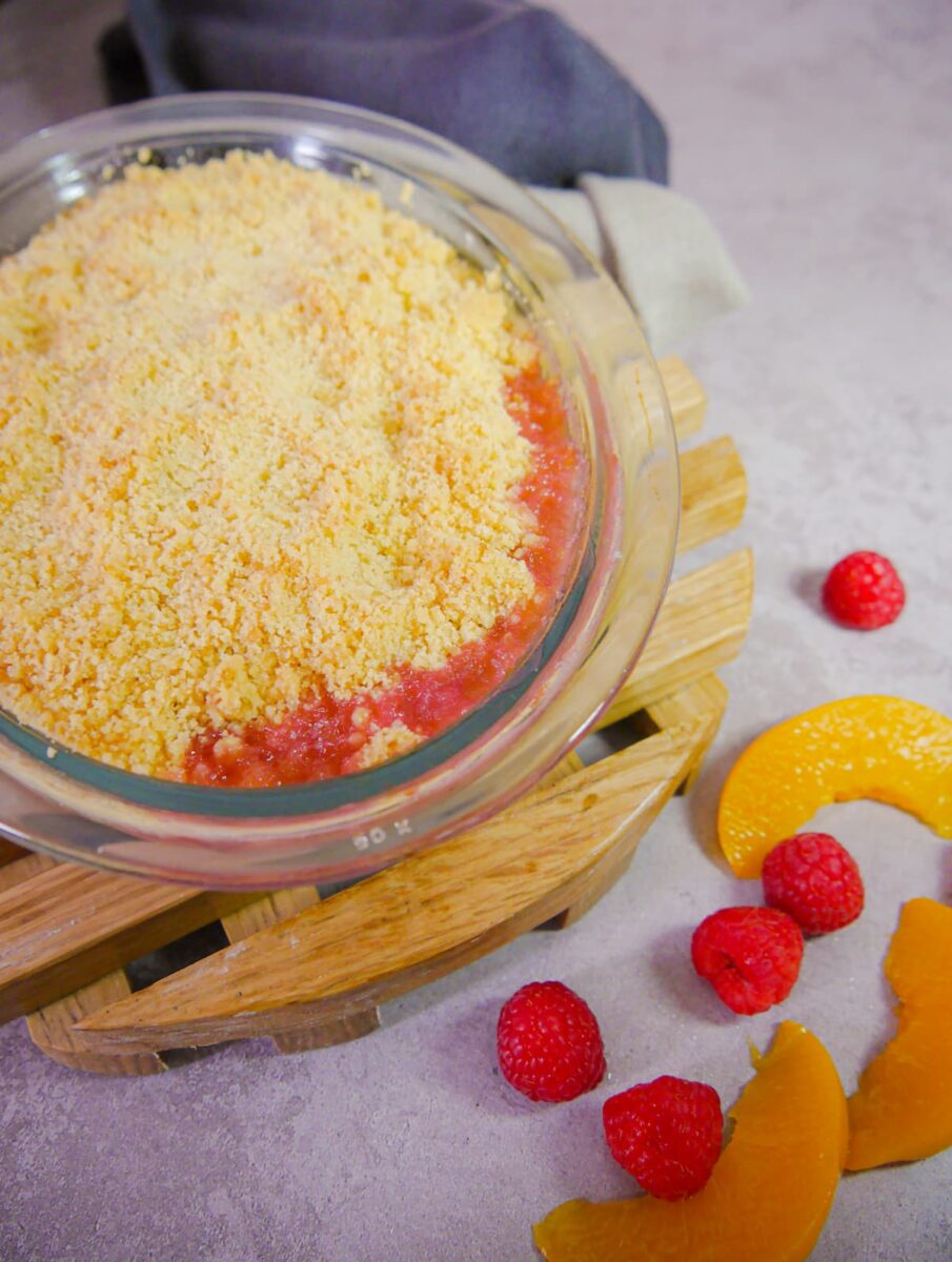 Easy Peach & Raspberry Crumble - Lost in Food