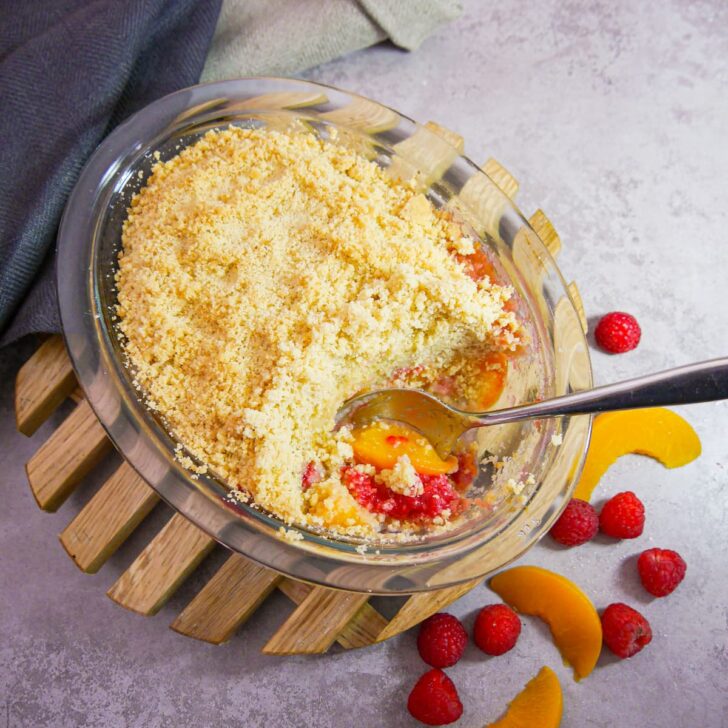 Easy Peach & Raspberry Crumble - Lost in Food