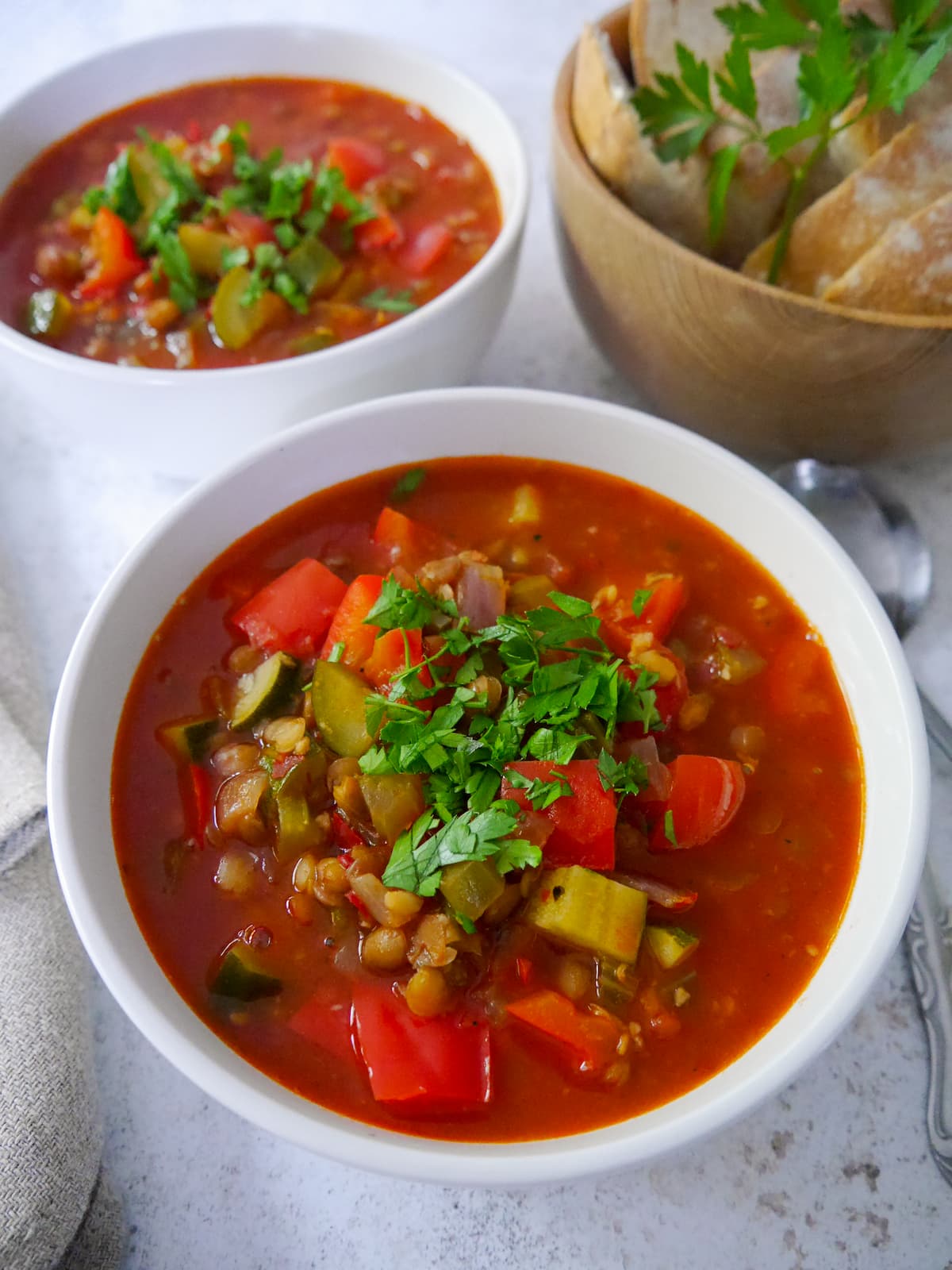 Easy Tomato Vegetable Soup with Harissa - Lost in Food