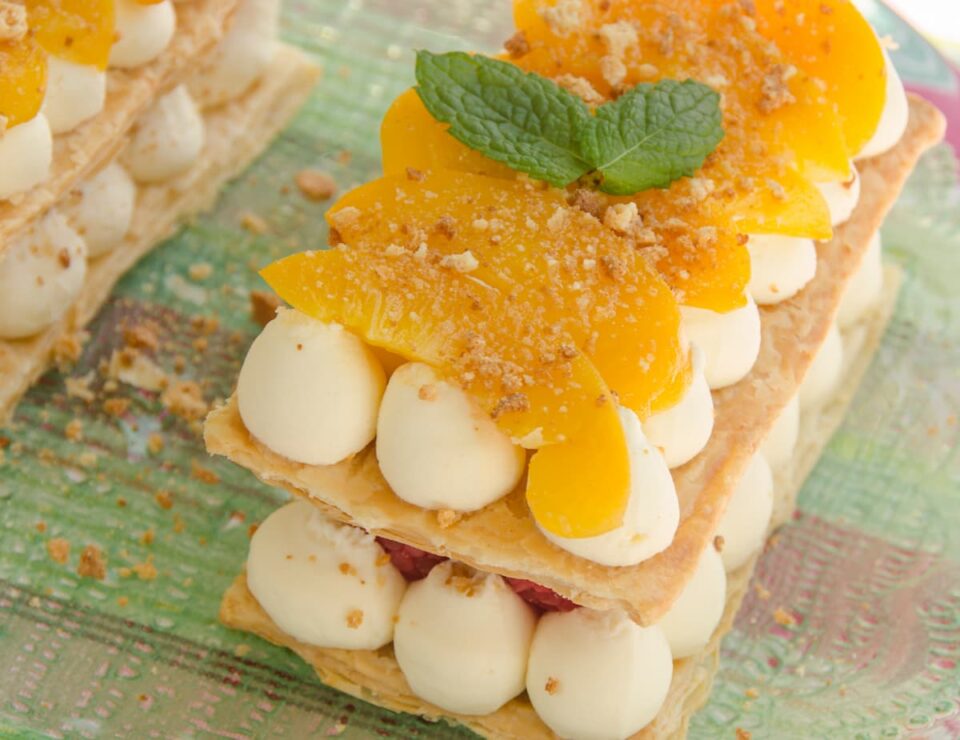 Easy Mille-feuille with Peach & Raspberry - Lost in Food